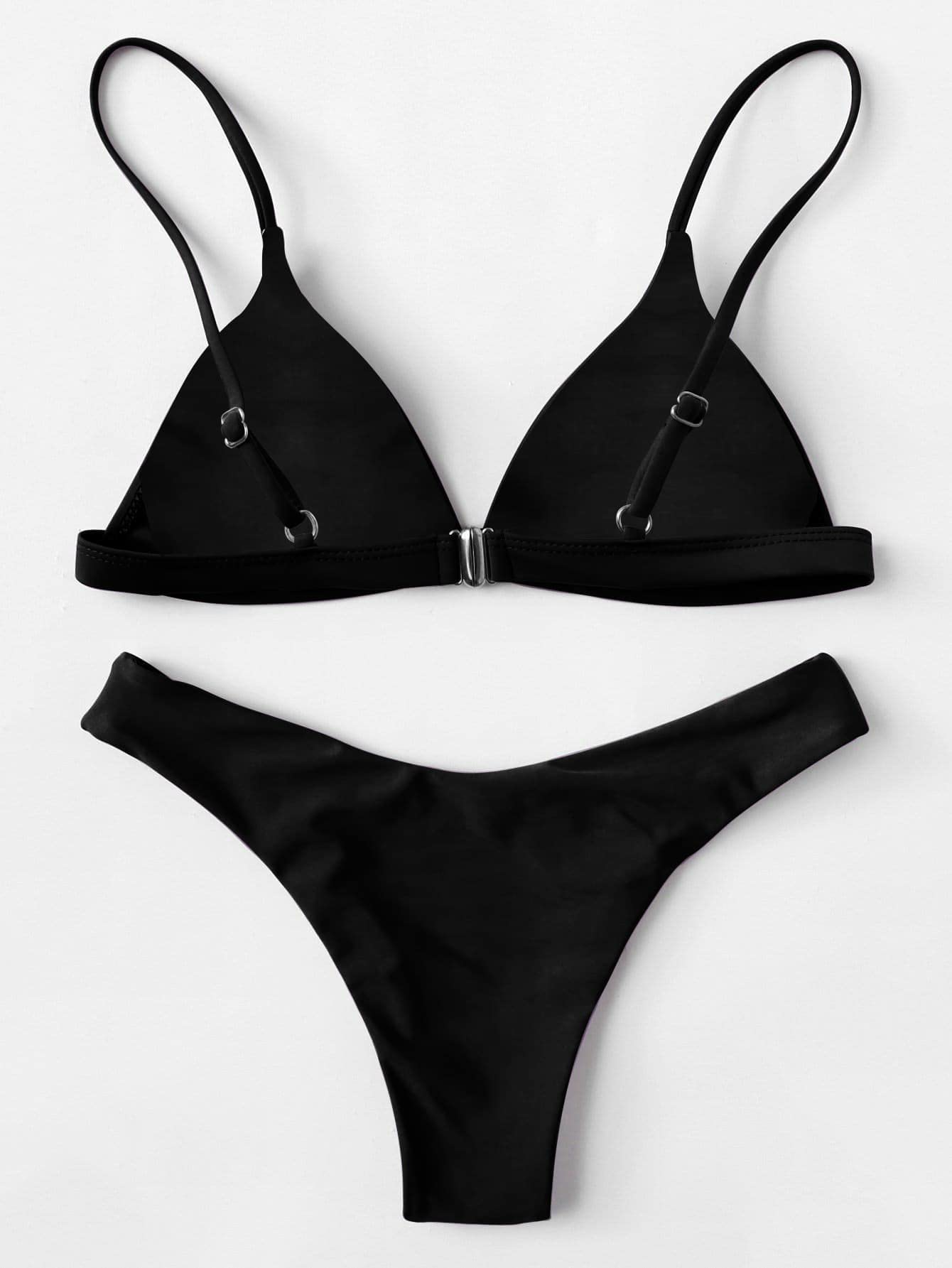 SOLY HUX Bikini Sets for Women Sexy Triangle High Cut Bikini Bathing Suits 2 Piece Swimsuit Solid Black L