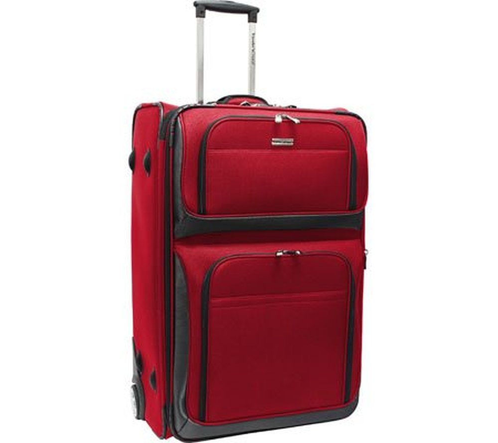 Traveler's Choice Conventional II Softside Expandable Rugged Rolling Upright Suitcase, Lightweight Travel Luggage, Red, Checked-Large 30-Inch