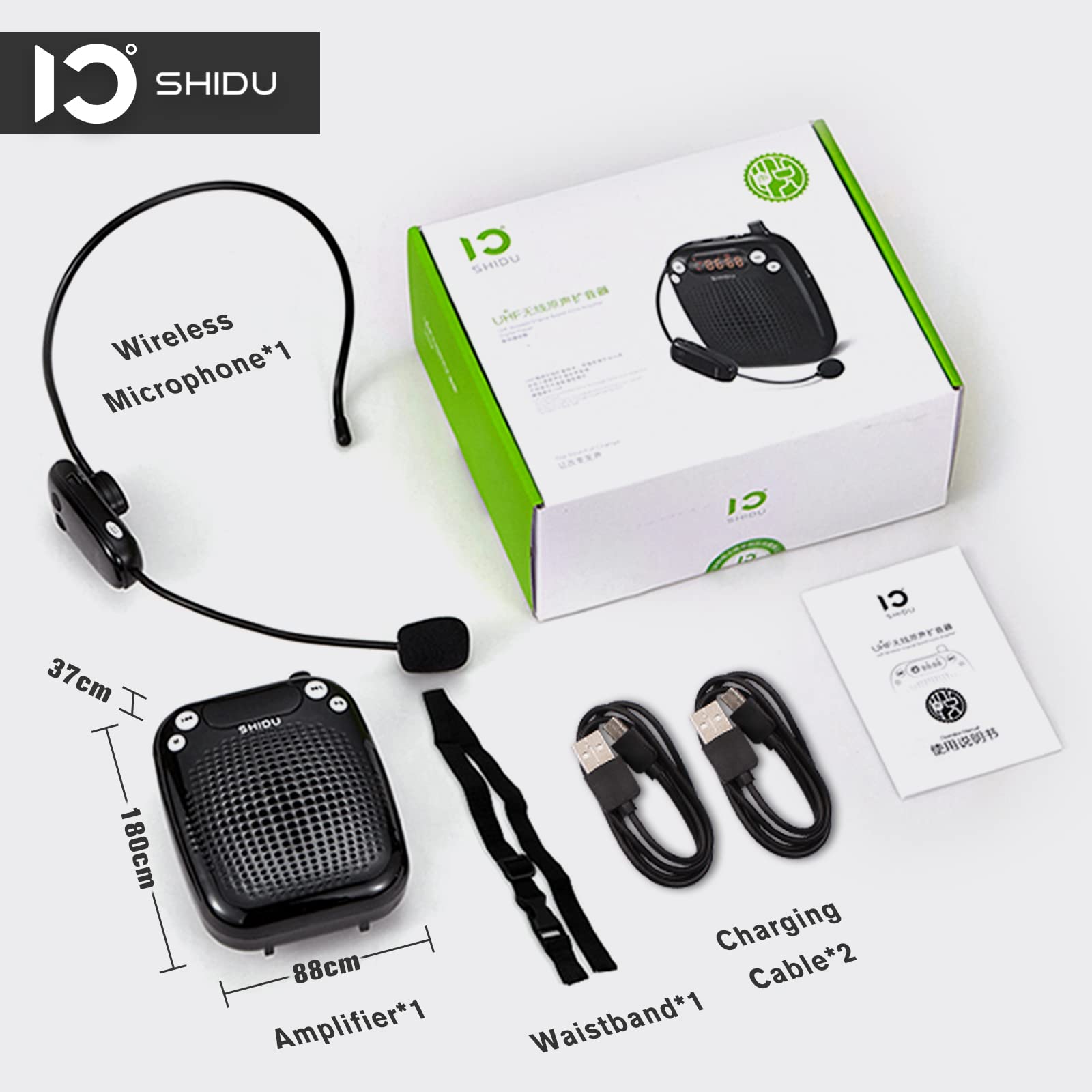 Voice Amplifier, SHIDU Wireless Voice Amplifier 10W Rechargeable Portable PA System Speaker with UHF Wireless Microphone Headset Support MP3 Play for Teachers, Yoga, Tour Guides, Outdoor Trainers