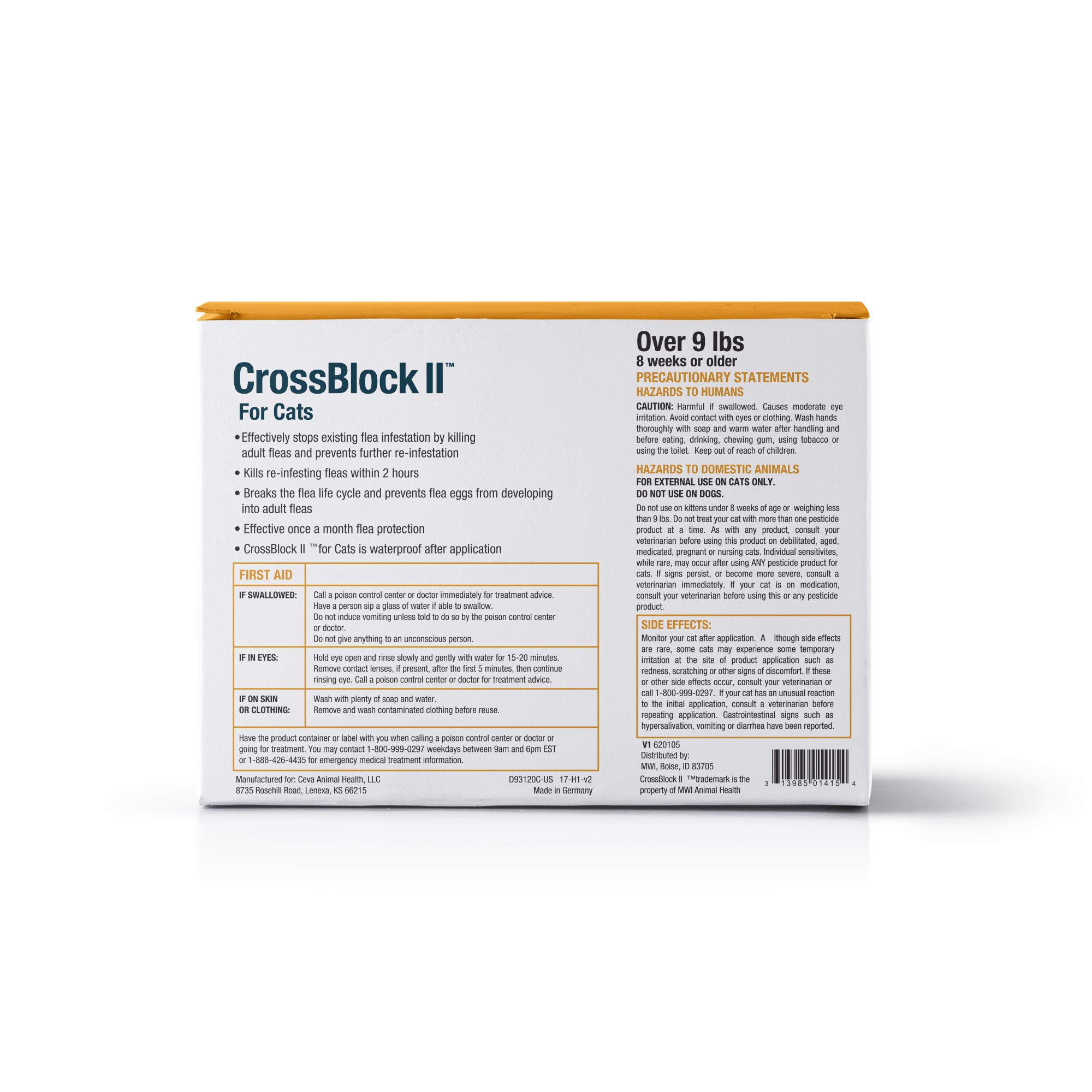 VetOne - CrossBlock II™ Kills & Prevents Fleas on Cats (Over 8 Weeks Old) | Waterproof to Last Long | Ensures 3 Months of Protection (9lbs+)