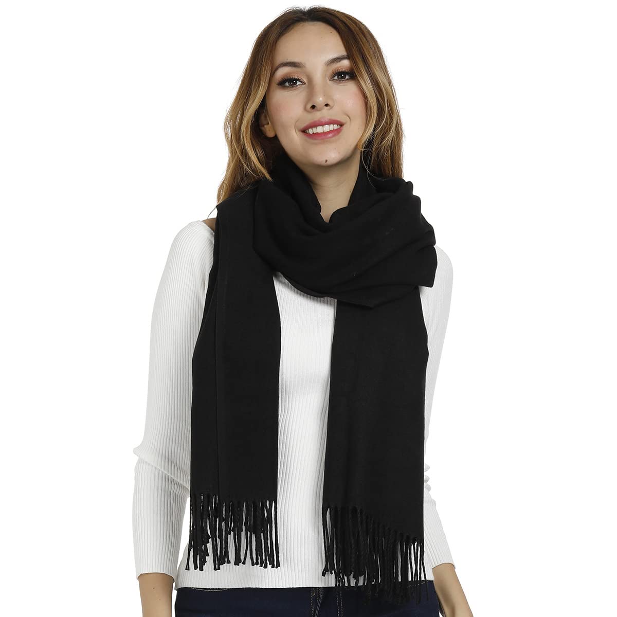 Winter Pink scarf for Women Lady Girl Cashmere Shawl Thick Warm Scarvse Large Size Solid Color Cute Pink