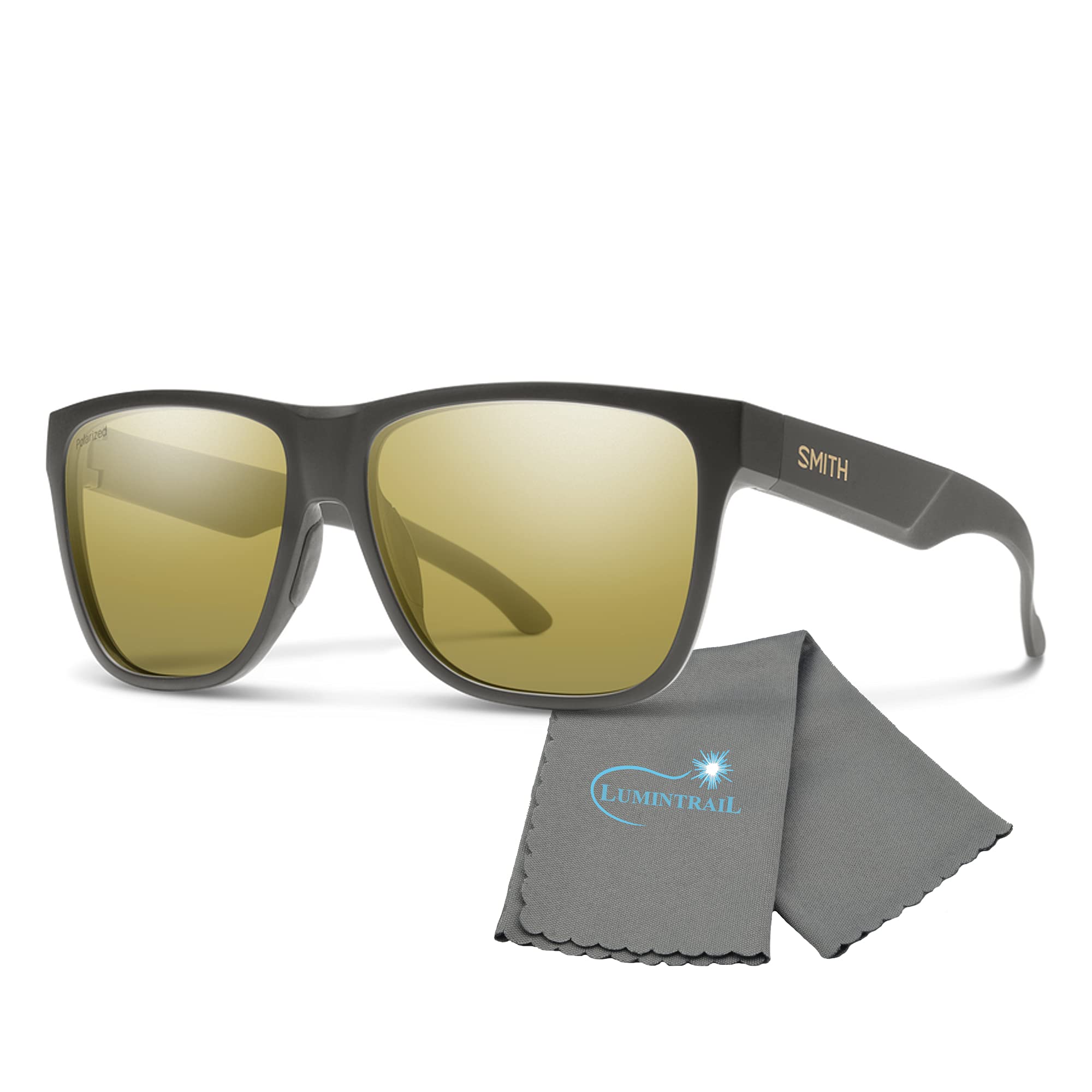 Smith Optics Lowdown XL 2 Matte Gravy Frame with Polarized Gold Mirror Carbonic Lens and a Lumintrail Cleaning Cloth