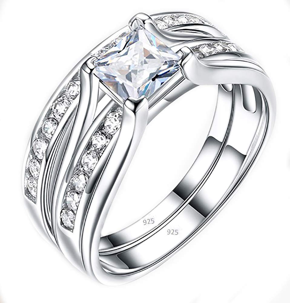 VPKJewelry 2.00 ct Real 925 Sterling Silver Wedding Engagement 2 pc set Diamonique CZ Ring Women (4.5)
