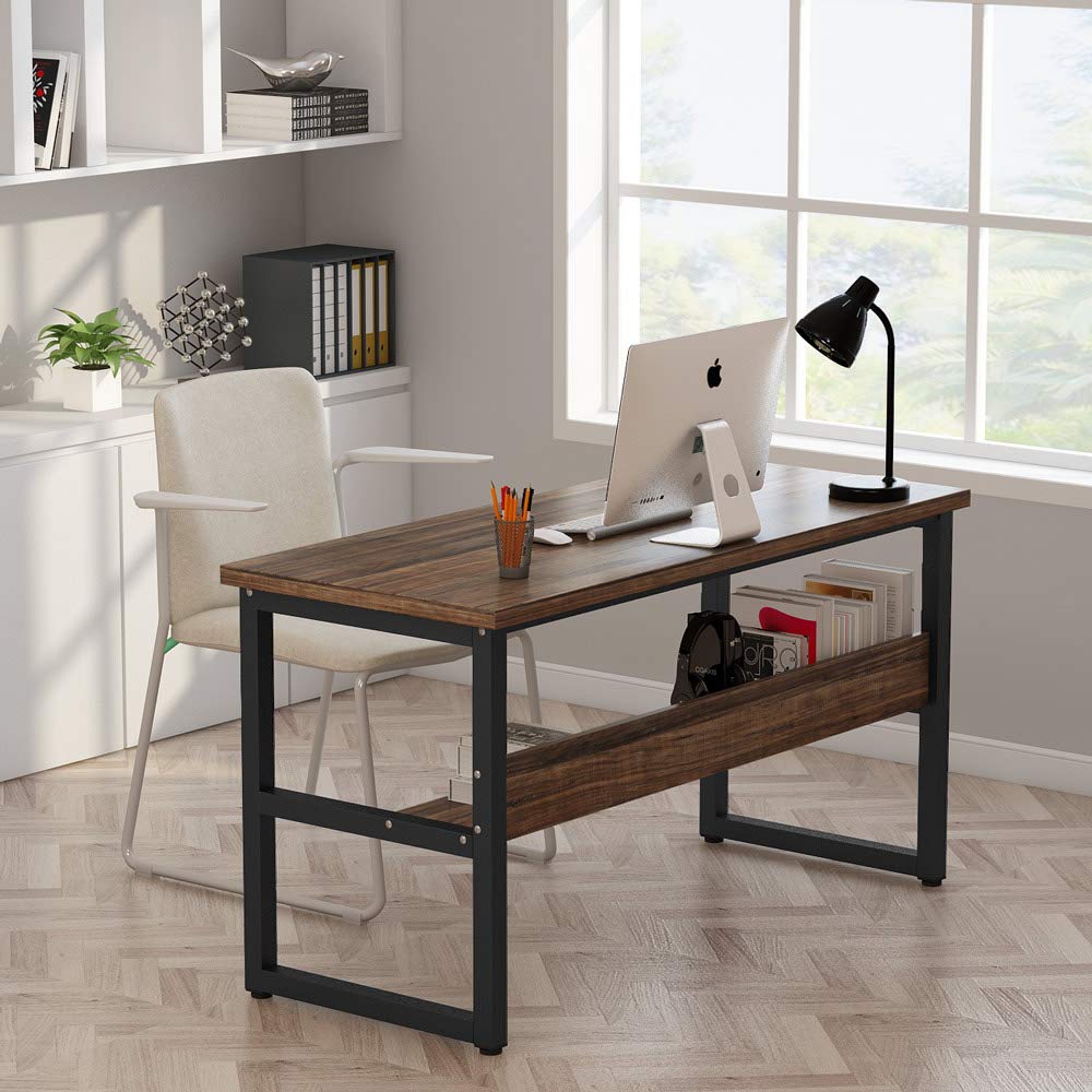 Tribesigns 55 Computer Desk with Storage shelf , Writing Desk Office Desk Study Table Workstation for Home Office,Rustic