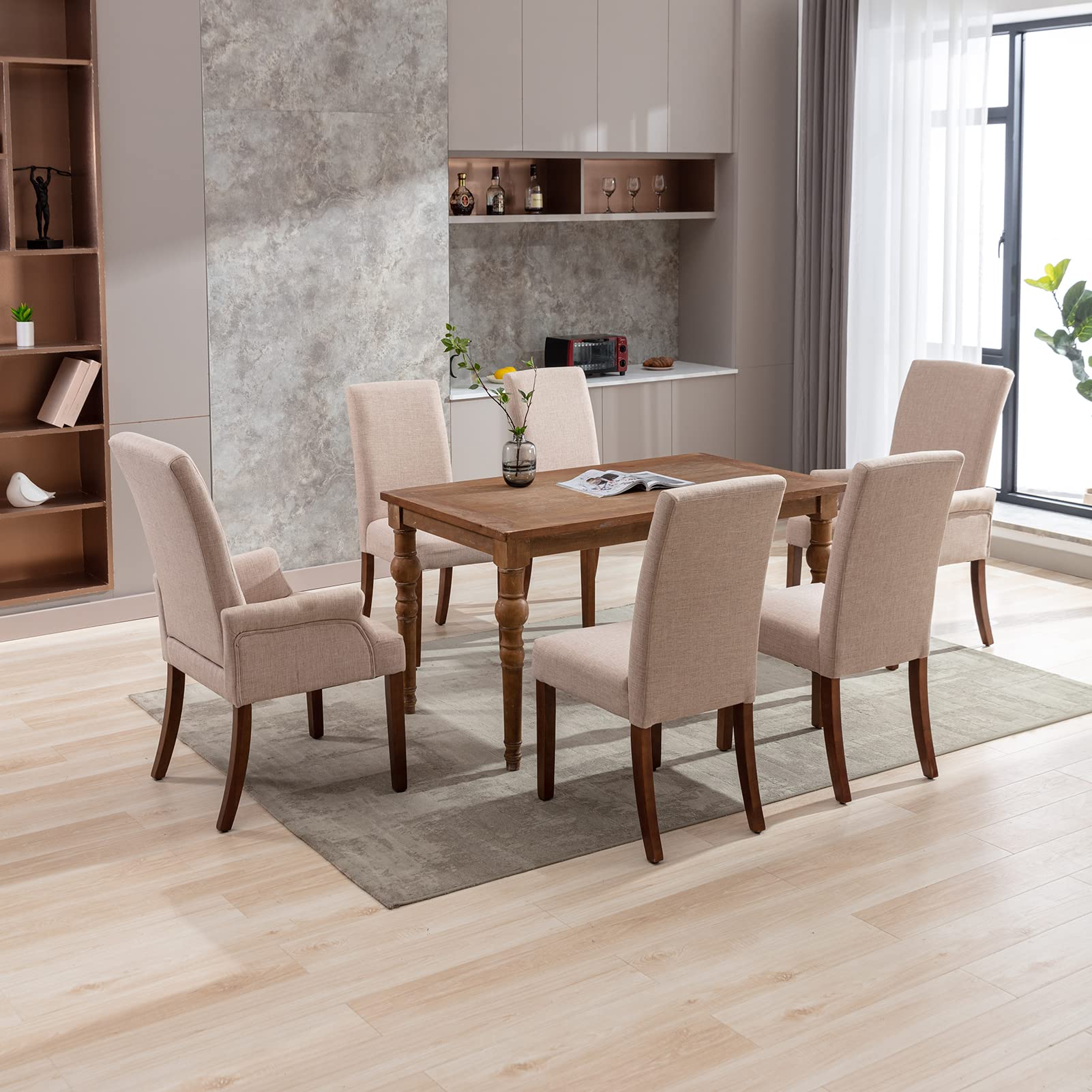 Restworld Fabric Dining Chairs Set of 2,Tufted Upholstered High Back Nailed Trim with Untique Oak Wood Legs for Kitchen Restaurant Room