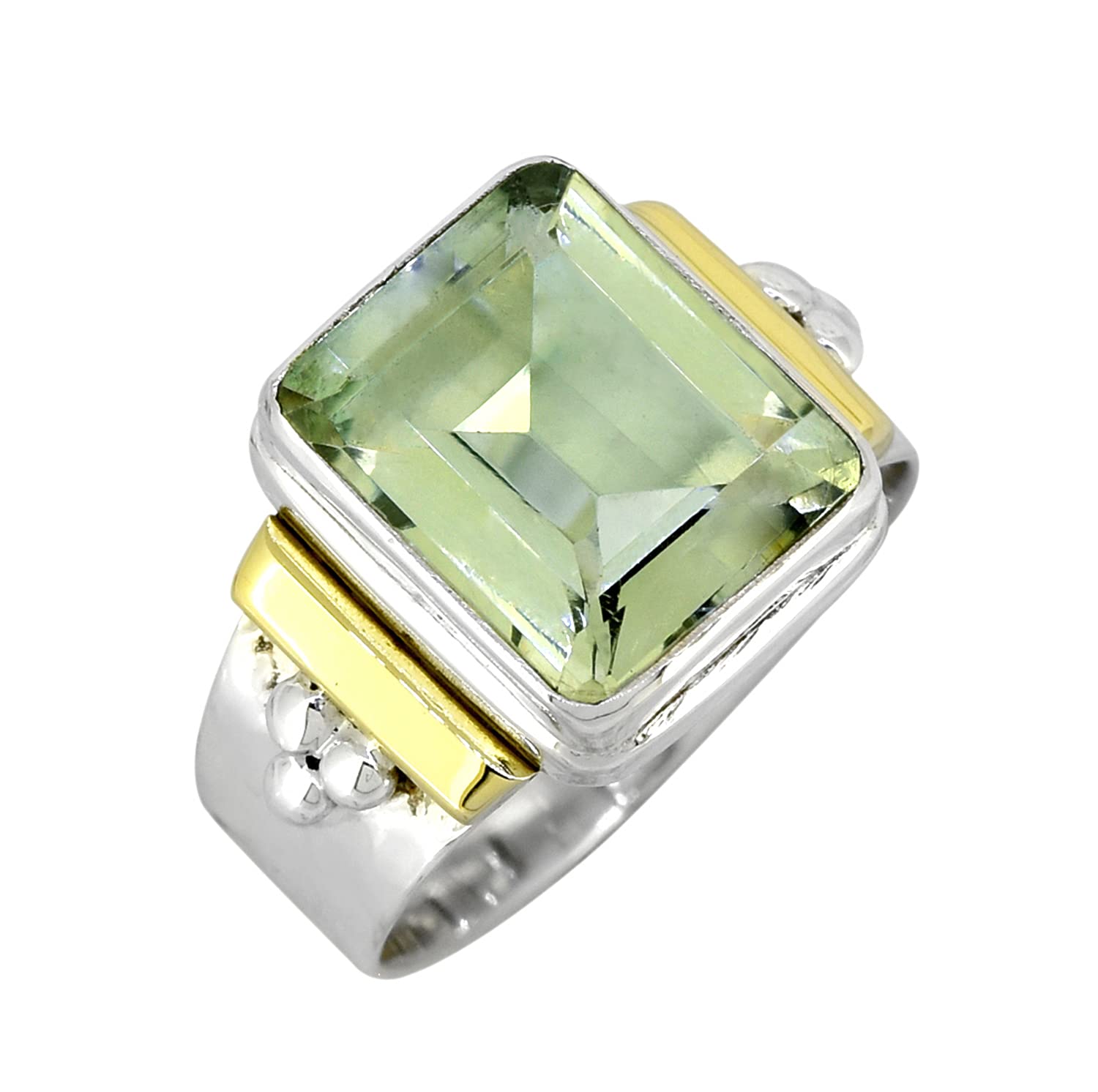 YoTreasure Green Amethyst Wide Band Chunky Ring Solid 925 Sterling Silver Brass (9)
