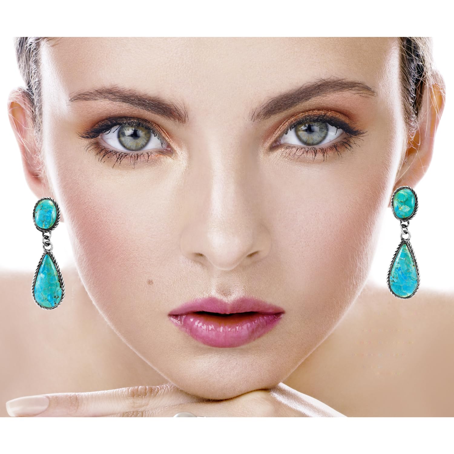 Turquoise Earrings Sterling Silver 925 Genuine Turquoise Jewelry (Select style) (Big & Bold)