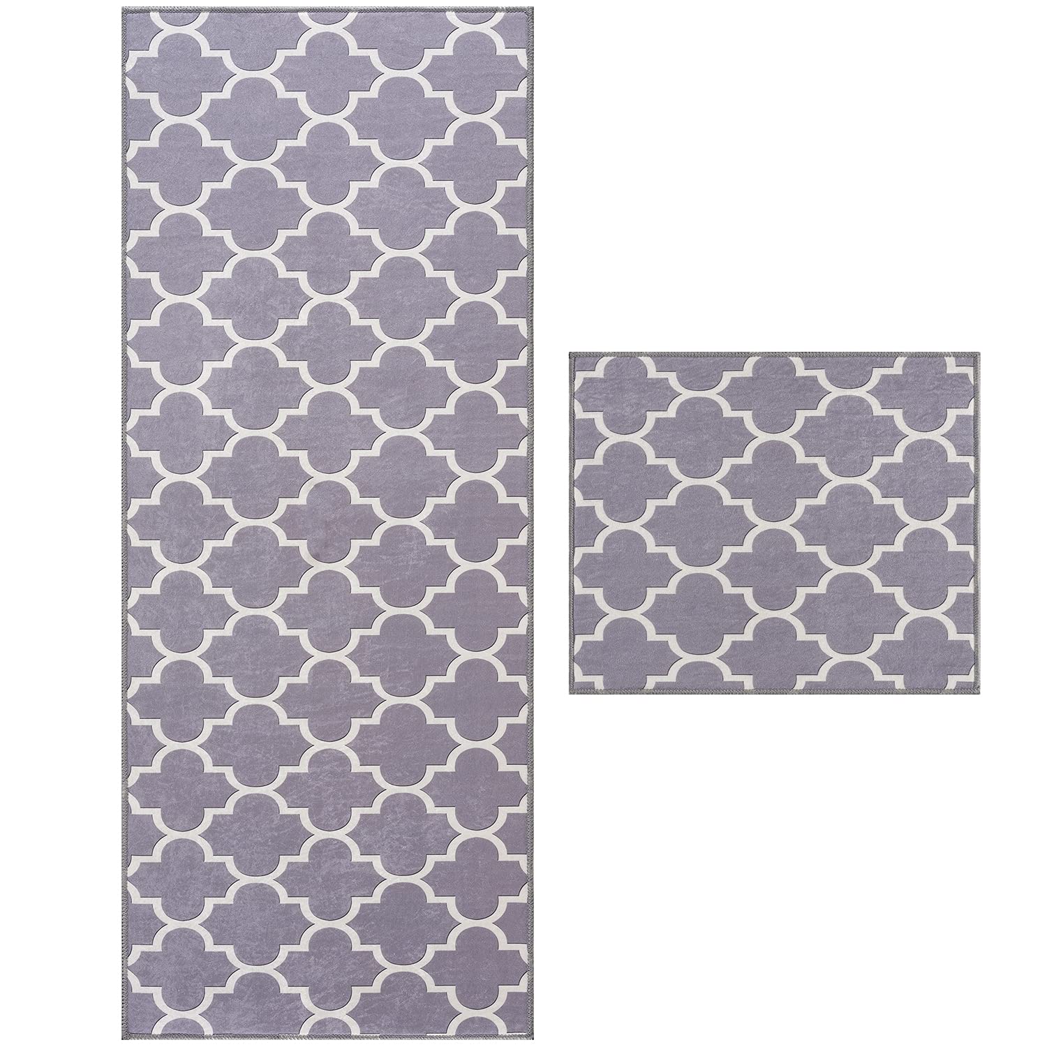 wunderlin Trellis Kitchen Runner Rugs Collection Non-Slip Kitchen Washable Rugs for Kitchen Floor Set Carpet Kitchen Rugs Sets of Two (Grey)
