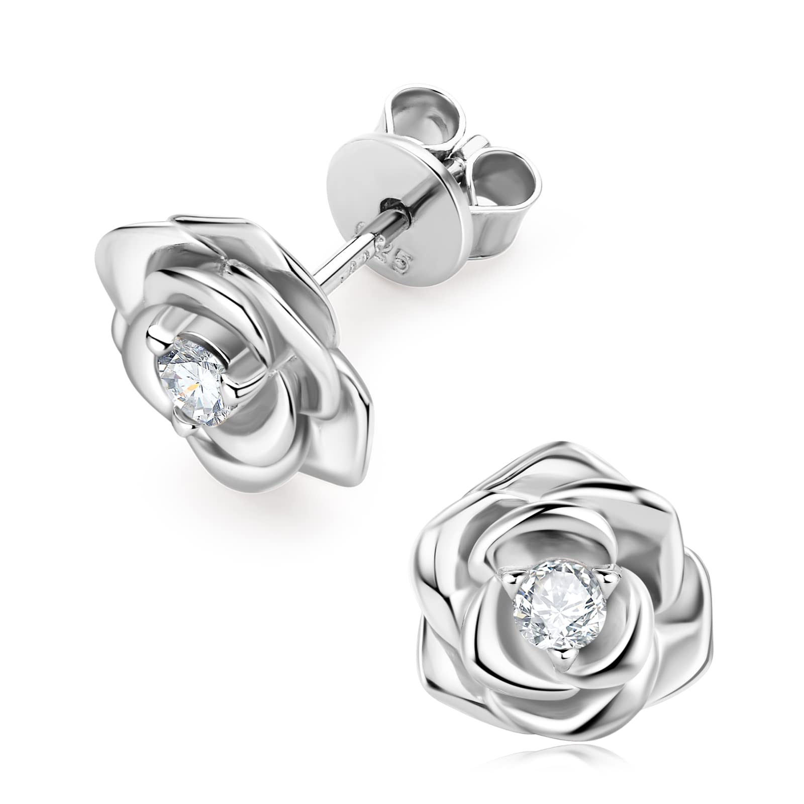WOAINI Moissanite Earrings, Rose Flower Earring Studs, Nickel Free Hypoallergenic 925 Sterling Silver moissanite studs, Silver