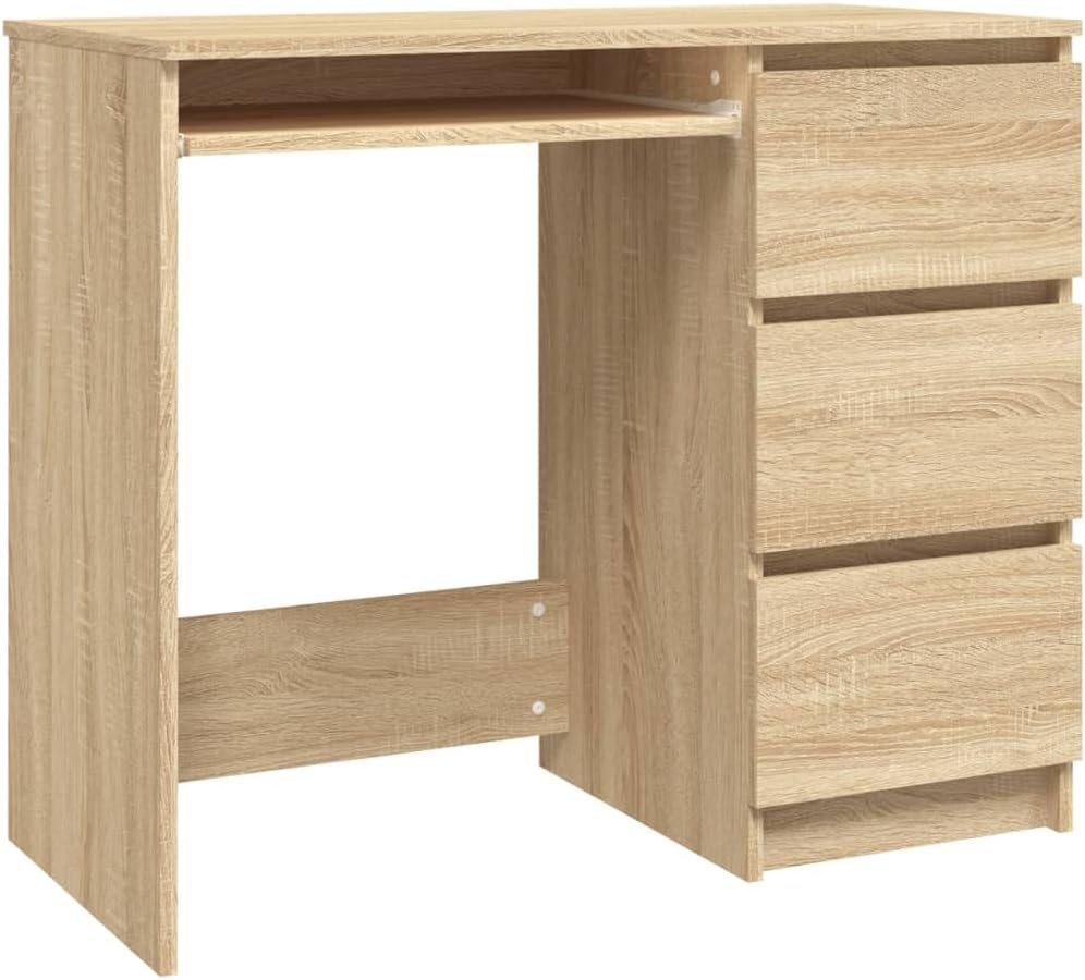 vidaXL Compact Desk with Built-in Storage Drawers– Sonoma Oak Finish Engineered Wood – Scandinavian Style - Perfect for Home Office or Study Room (35.4"x17.7"x29.9")