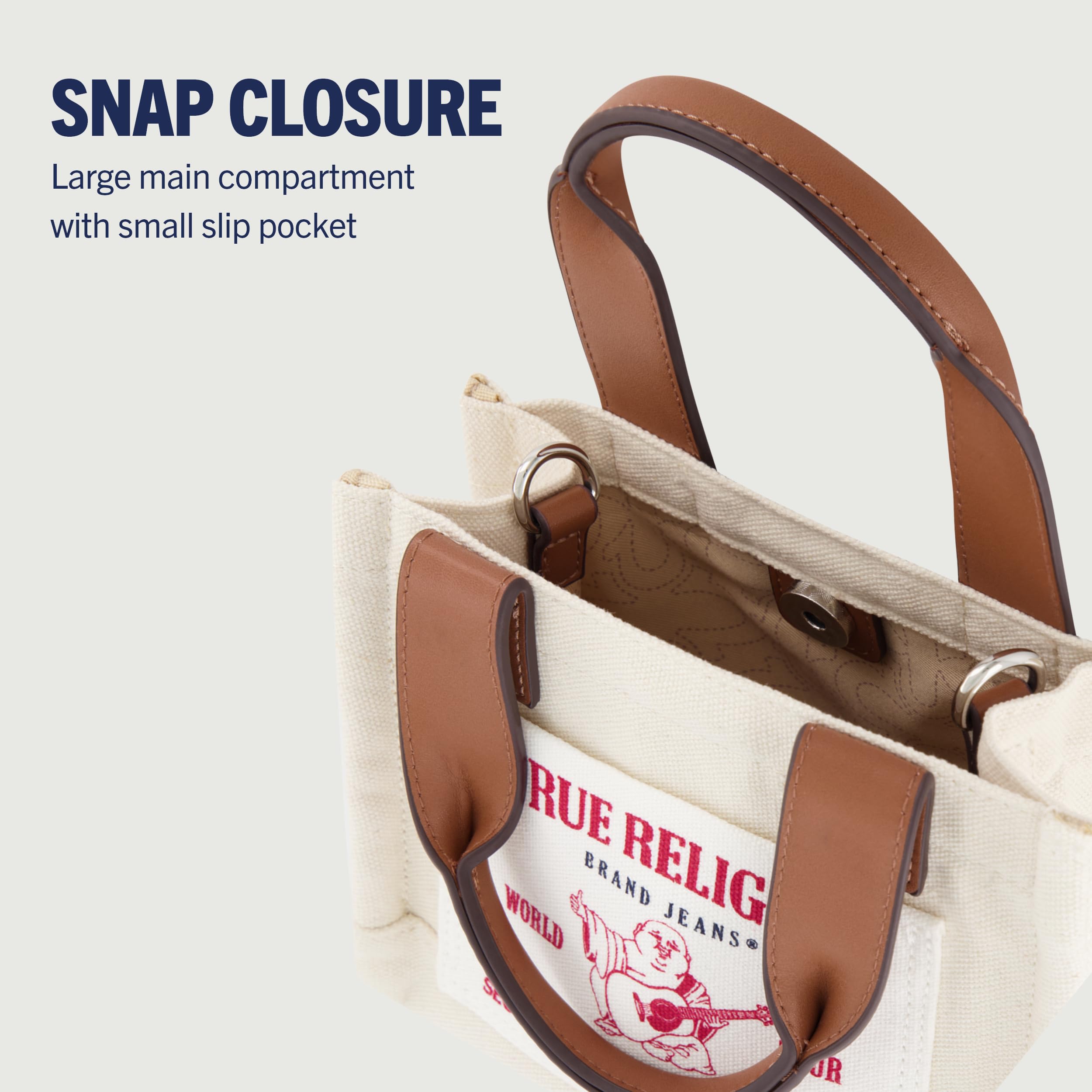 True Religion Tote, Women's Mini Travel Shoulder Bag with Adjustable Strap, Natural