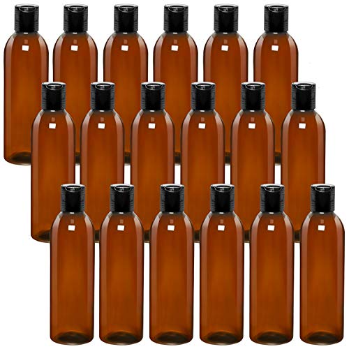 Vumdua 18 Pack Empty Plastic Squeeze Bottles, 8oz Amber Travel Bottles with Disc Top Flip Cap, Refillable BPA-Free Plastic Containers For Shampoo, Lotions, Body Wash