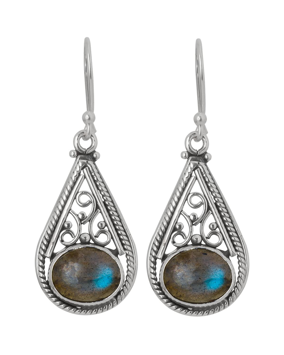 YoTreasure Labradorite Solid 925 Sterling Silver Teardrop Dangle Earrings