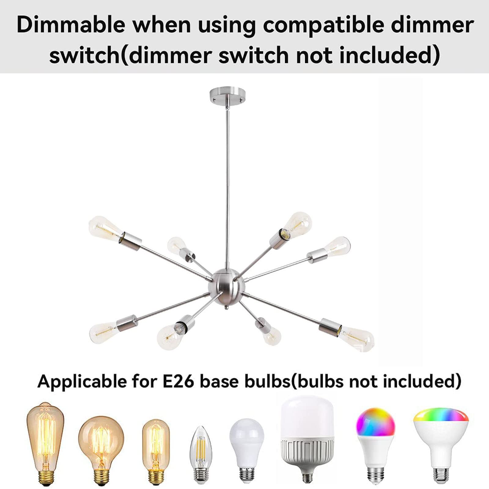 SUSVQLXG Sputnik Chandelier Light Fixture 8-12 Lights (Black, 8-Light)