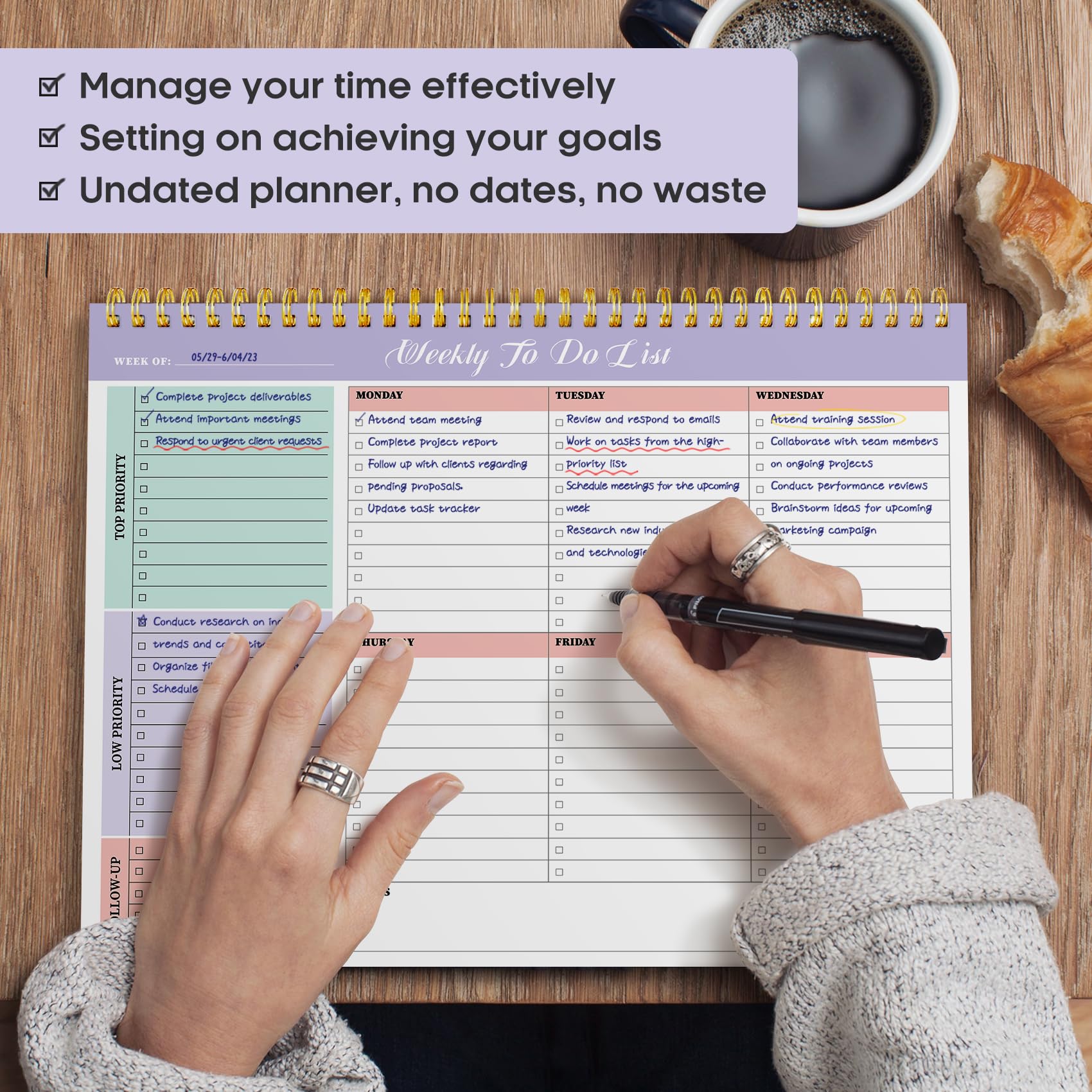 Weekly To Do List Notepad with 52 Undated Sheets（8.5"×11"）- Weekly Desk Planner for Women & Man,Work and Home - Azure Dream