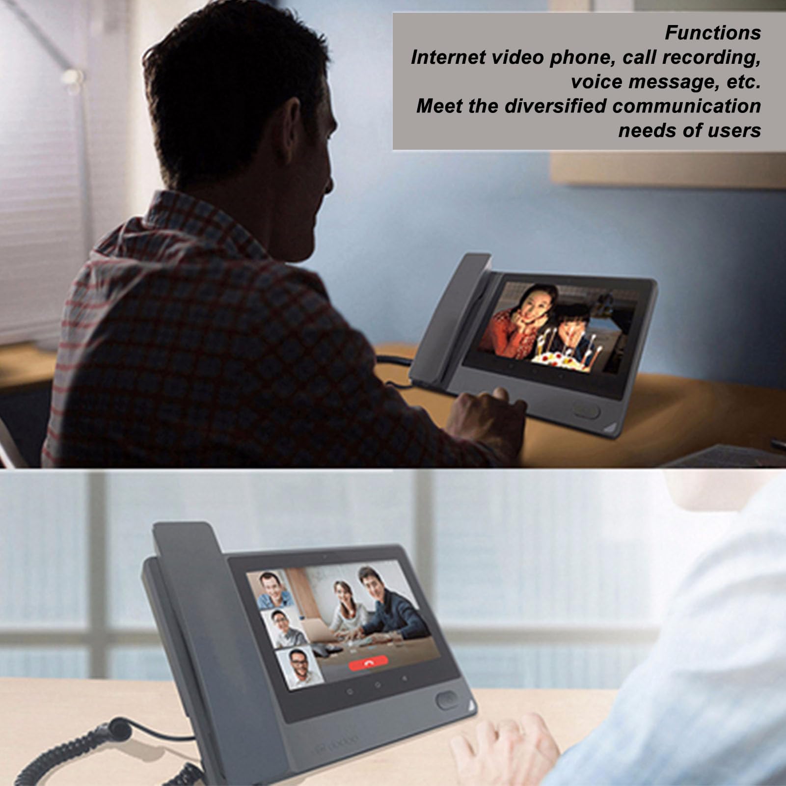 Video Phone for Android, 8 Inch 1280x800 Touch Screen Video Call Telephone, 8MP Camera 2GB+16GB Support WiFi BT Desk Home Elderly Landline Phone with SIM Card Slot