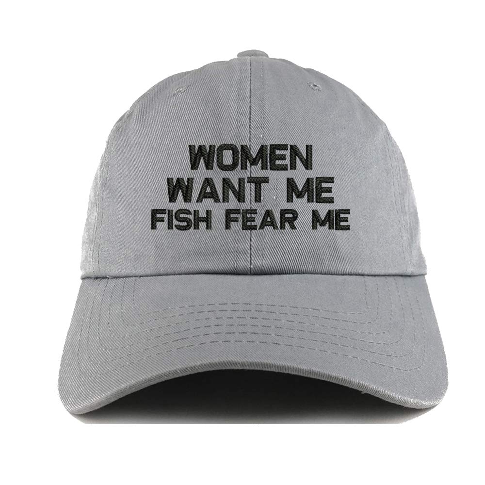 Weytff Dad Hat Retro Baseball Cap Women Want ME Fish Fear ME Gray Embroidered Unconstructed Snapback Hat