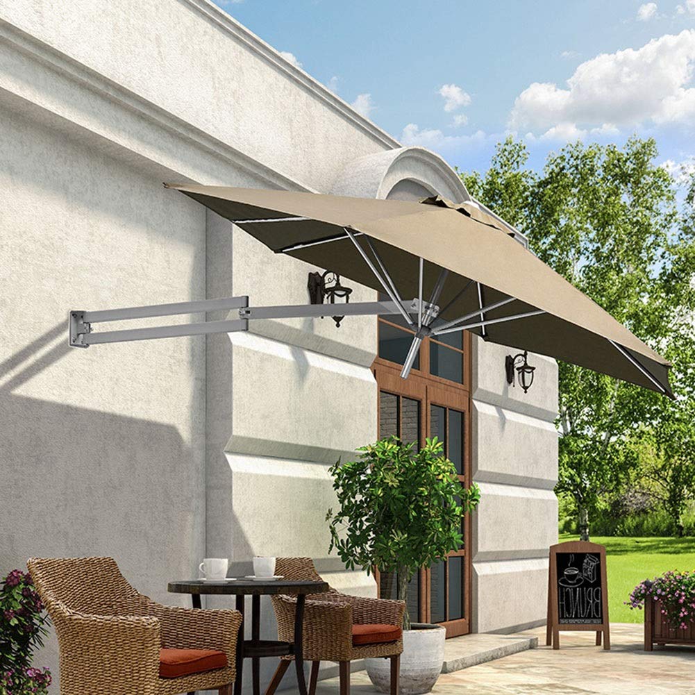 WooDeY Khaki Wall-Mounted with Metal Pole - Outdoor Garden Patio Wall Mount Sunshade Umbrella 8ft / 250cm