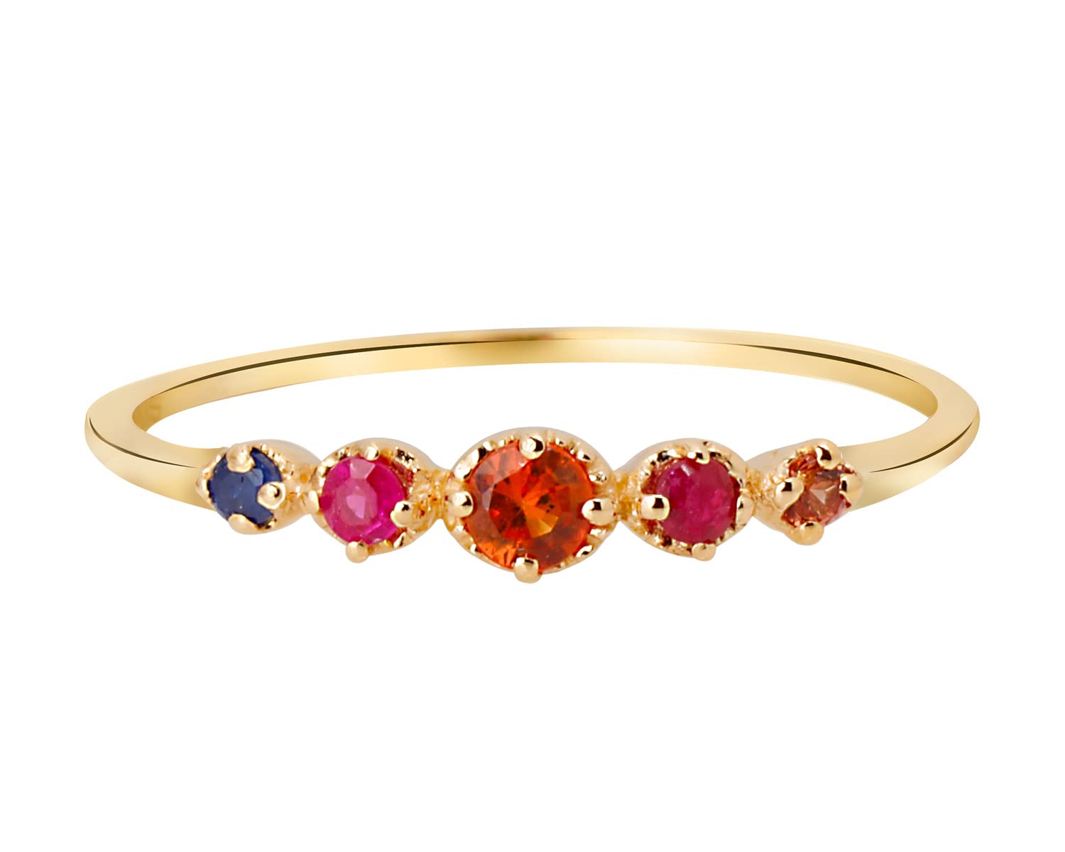 YoTreasure Multi Sapphire Solid 14K Yellow Gold Wedding Band Ring Jewelry