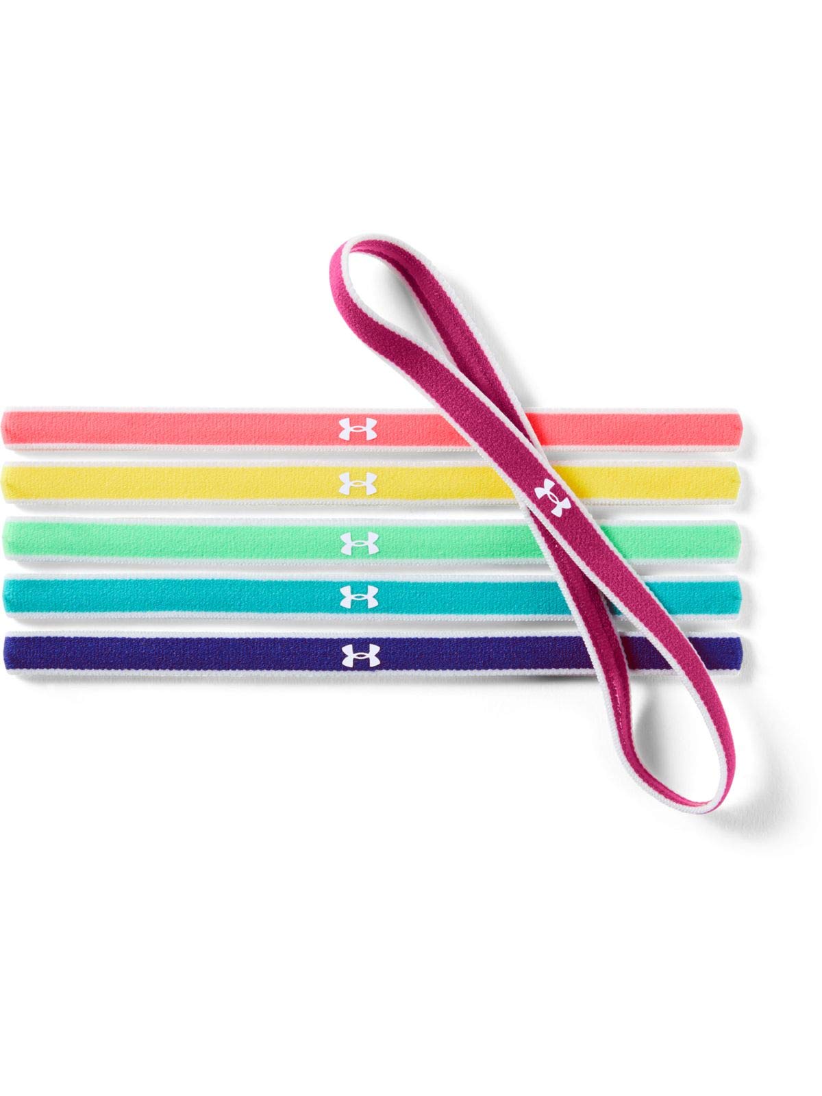 Under Armour Girls' Mini Headbands – 6 Pack ,Tropic Pink (654)/White, One Size Fits All