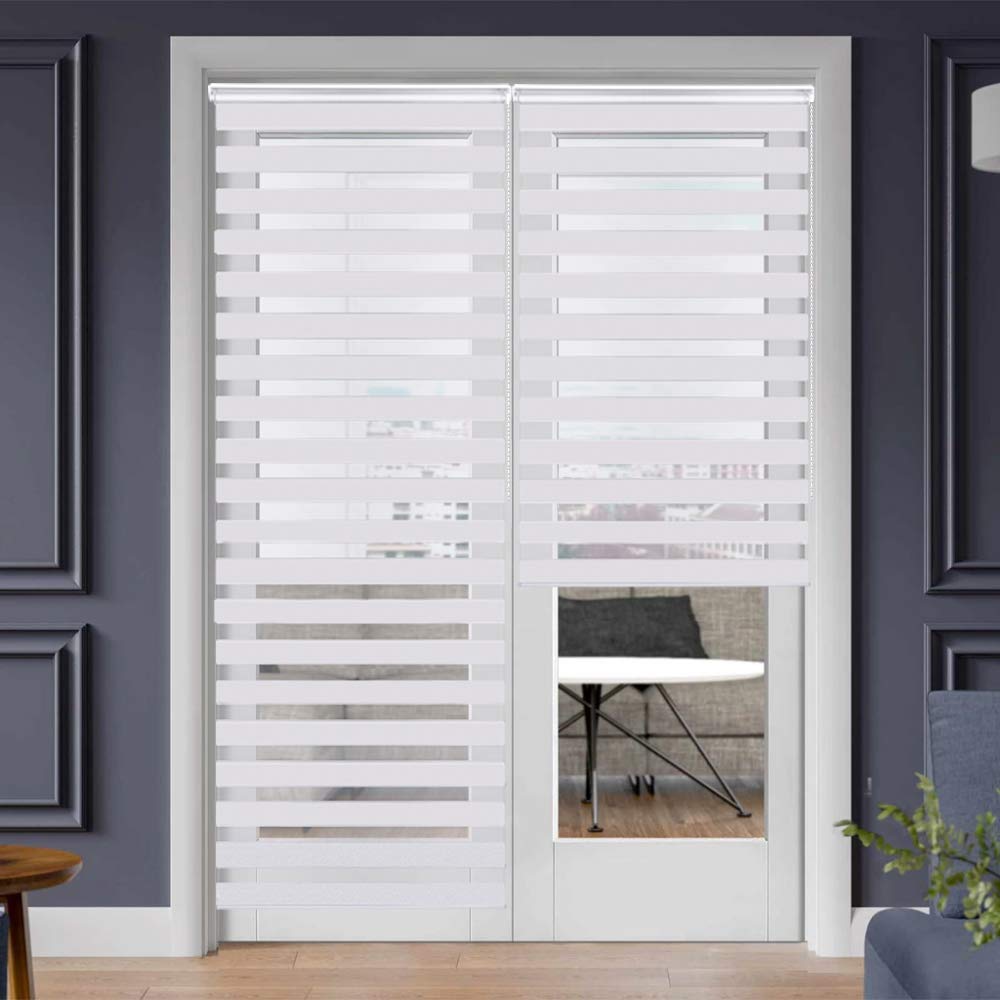 SEEYE Zebra Blinds for Windows - French Door Blinds Roller Dual Shades Light Control Window Treatments Horizontal Day and Night Sheer, 23.6" W x 90" H, White