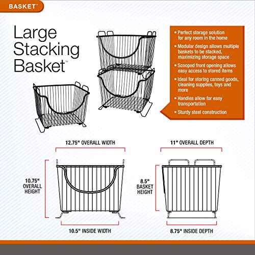 Spectrum Diversified Ashley Stackable Wire Basket with Raised Feet and Looped Handles Modular Stacking Bin System for Kitchen Countertop & Desk Organization, Large, Satin Nickel