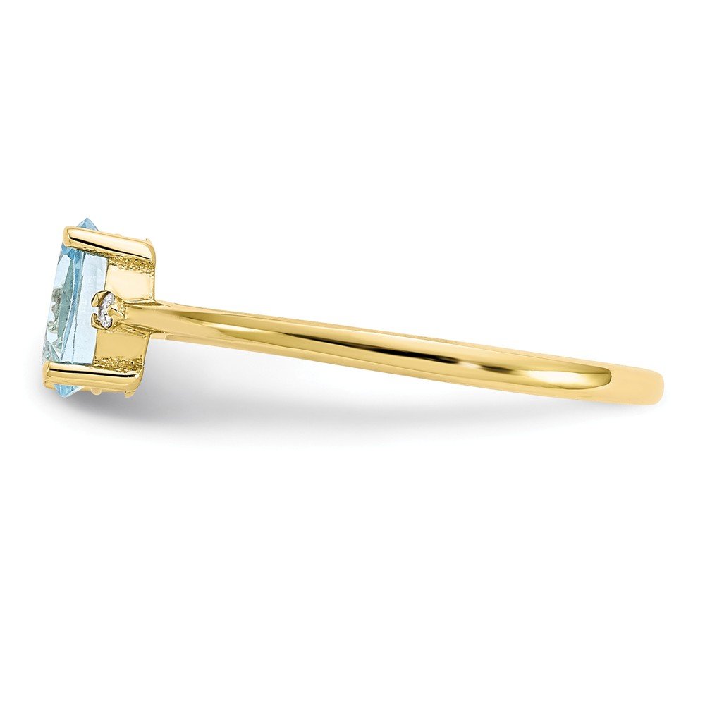 Solid 10k Yellow Gold Genuine Diamond and Aquamarine Blue March Gemstone Birthstone Engagement Ring Size 7 (.016 cttw.)