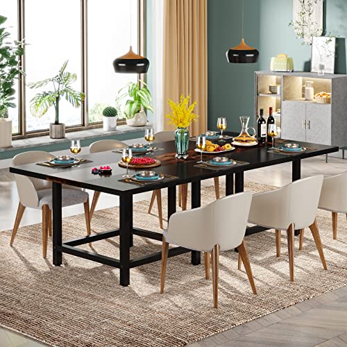 Tribesigns Square Dining Table for 4 People, Farmhouse 39.4"x 39.4" inches Wooden Kitchen Table Patio Table for Backyard &Small Space, Black&Retro (Rusitc&Black)