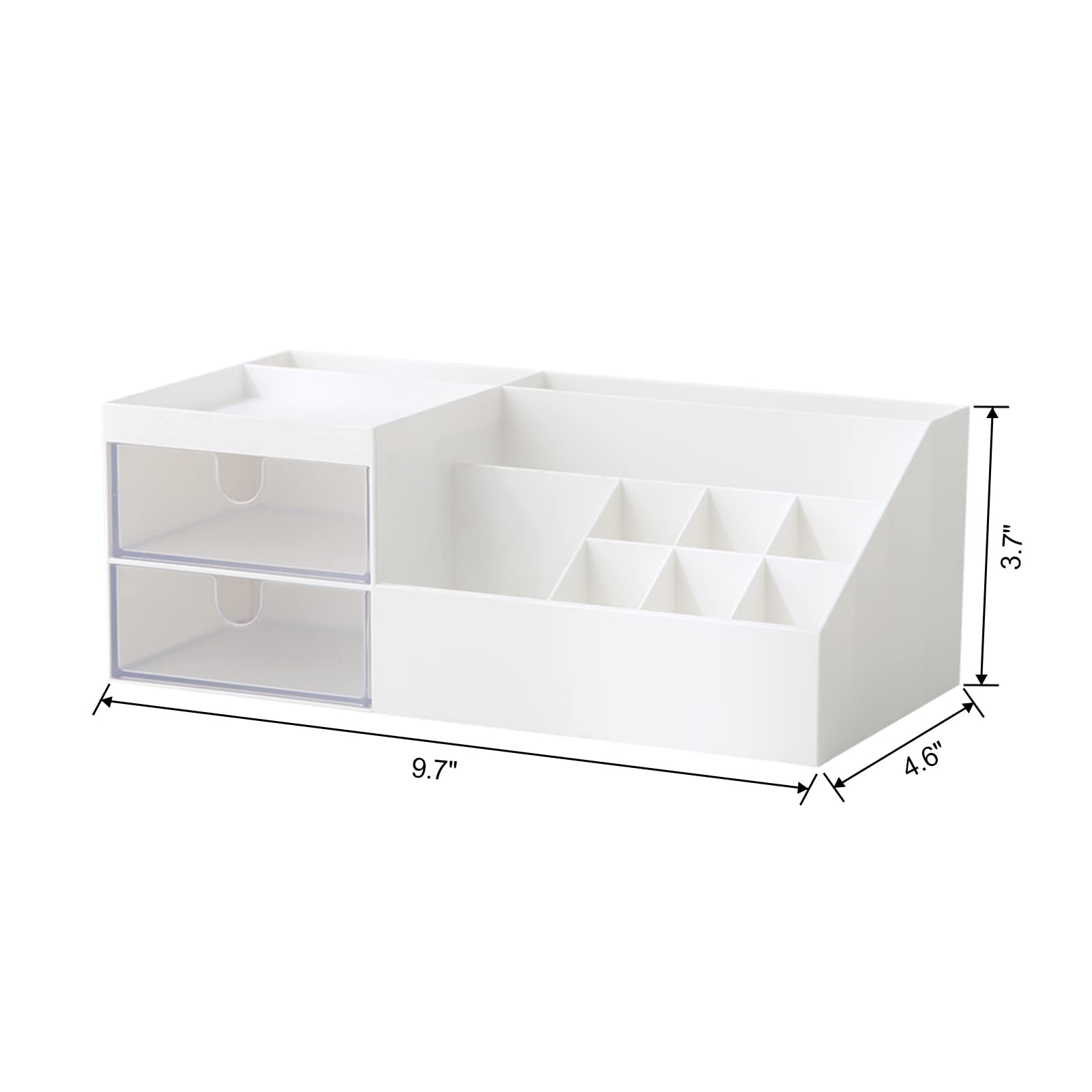 vibeross Makeup Organizer with 2 Drawers for Vanity, Desk Organizers 10 Compartments Bathroom Organizer Cosmetic Storage