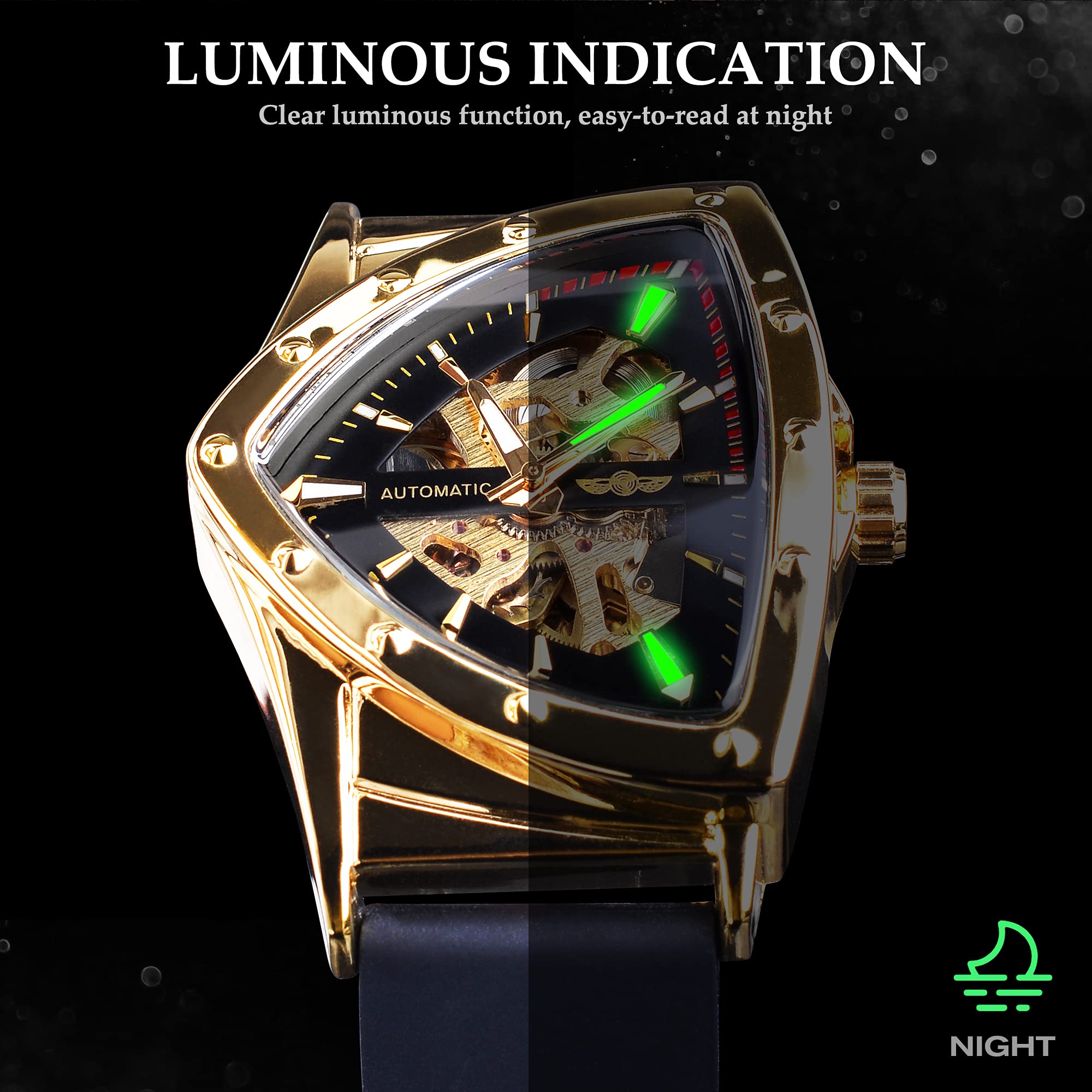 Winner Transparent Man Mechanical Watches Skeleton Dial Triangle Wrist Watch Silicone Strap Military Watch Punk Reloj Hombre