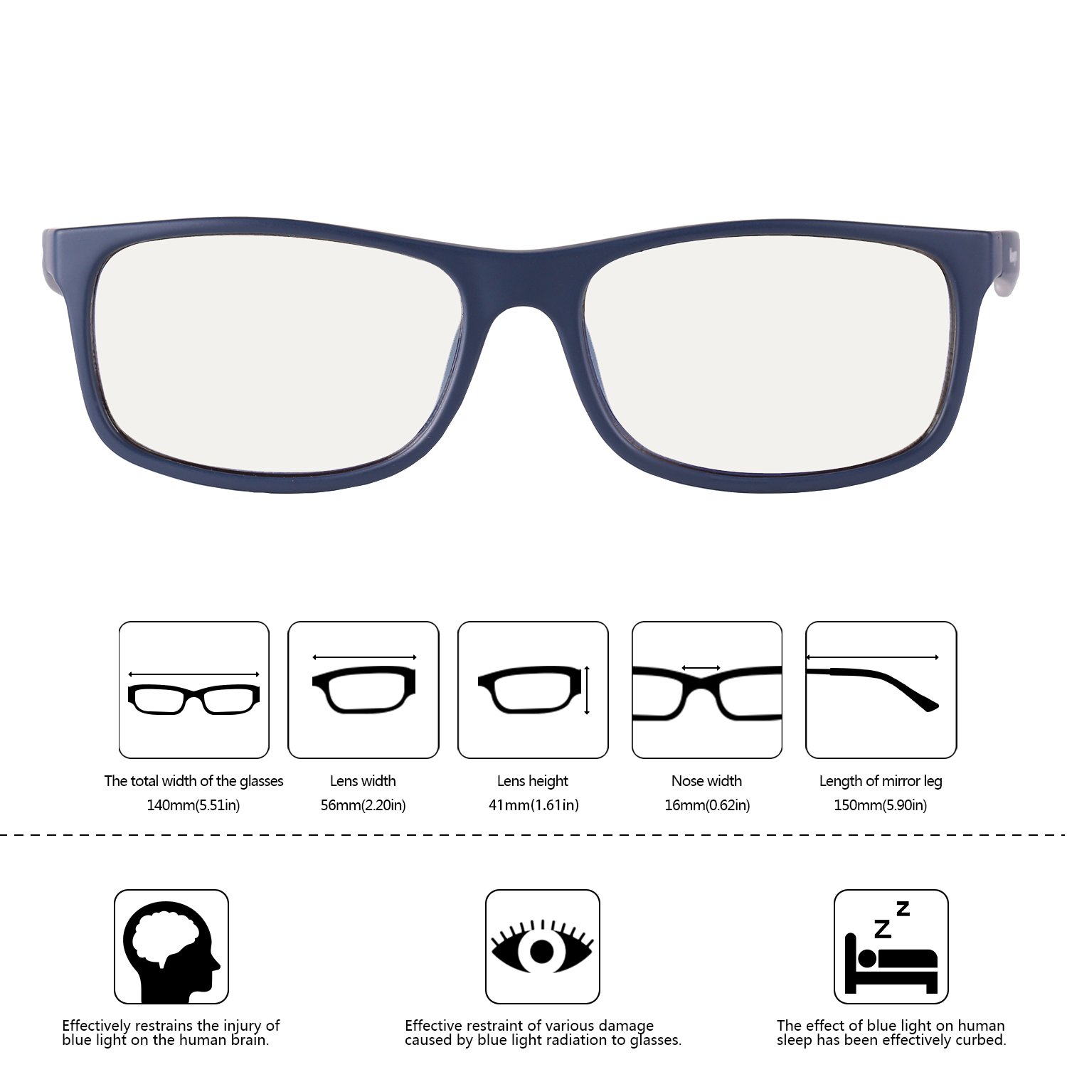 Vseegrs Blue Light Blocking Glasses Anti Eyestrain/Prevent Eye Dryness - Blue Light Shield Computer&Phone Reading/Gaming Glasses- Essential Computer Glasses (Matte Blue& Grey, Lens Width 42mm)