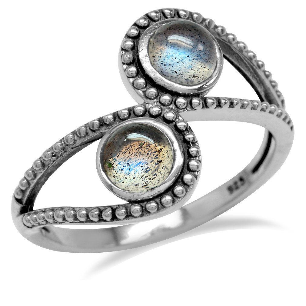 Silvershake Labradorite 925 Sterling Silver Balinese Style Bypass Ring Size 8