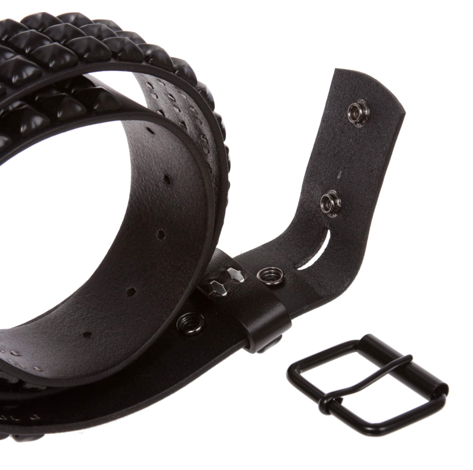 Three Row of Punk Rock Star Metal Black Studded Leather Belt, 38"
