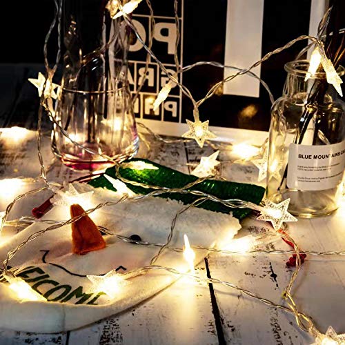 VIGLT Star String Lights 40 LED Star Christmas Star String Lights Battery Operated 20ft for for Indoor Outdoor Home Garden Party Wedding Christmas Tree Decoration (Star String Lights 40 LED)