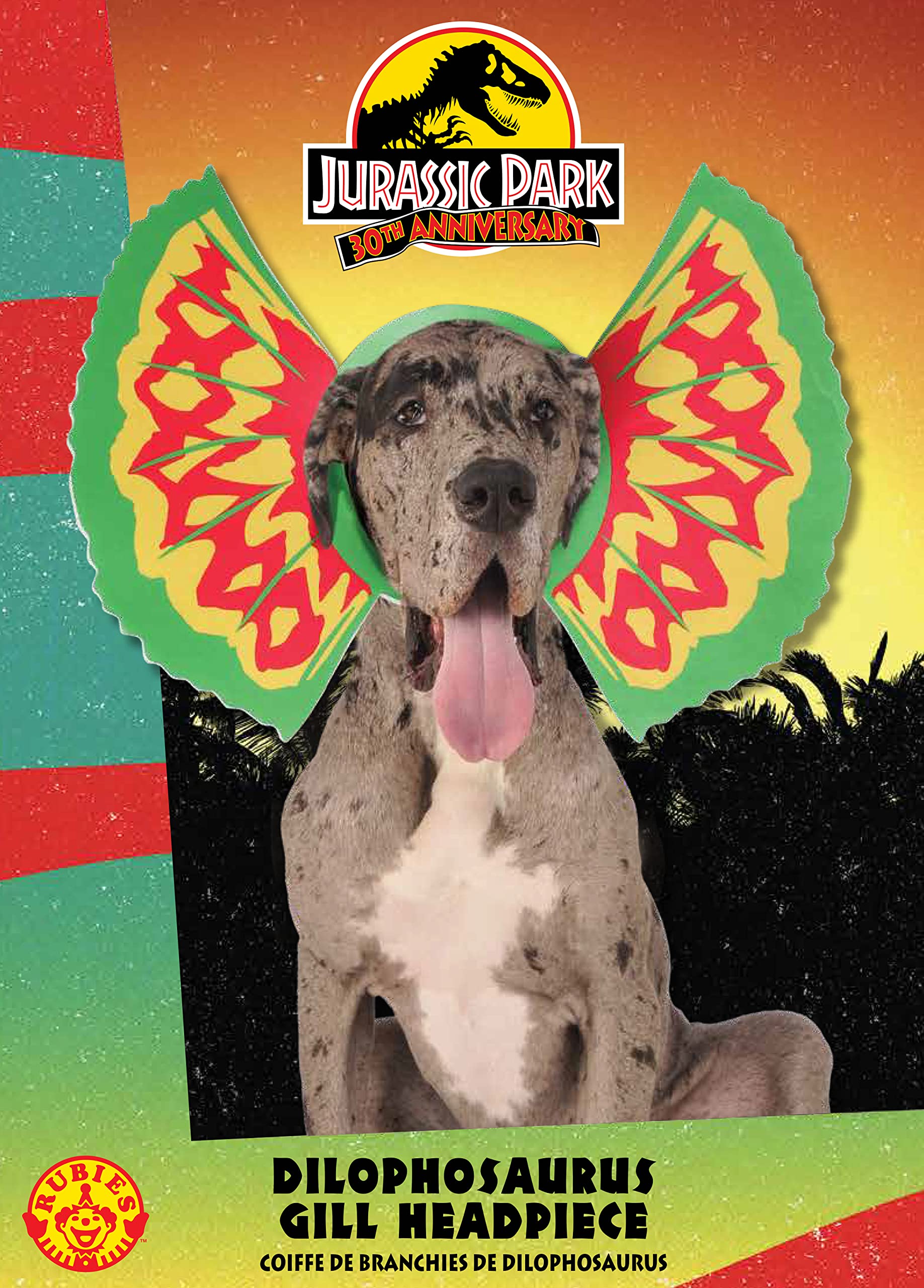 Rubie's Universal Jurassic Park 30th Anniversary Dilophosaurus Gills Pet Headpiece, As Shown, Medium/Large