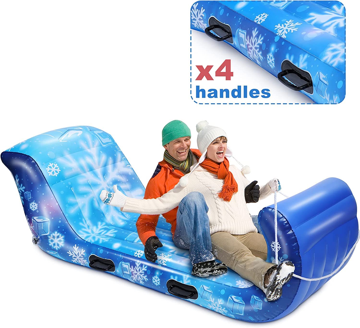 Snow Sled 70'' Giant Snow Tube for Kids Adults with 4 Reinforced Handles, Inflatable Toboggan Sled with Pull Rope Winter Outdoor Gifts for Toddlers Boys Girls Snow Ski Play