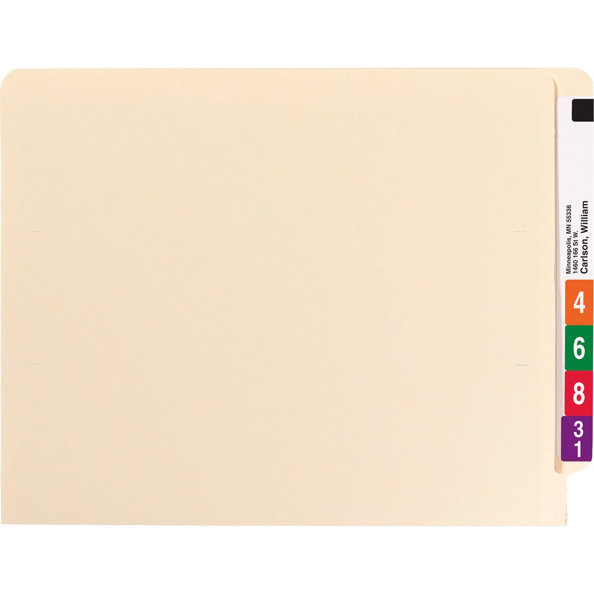 Smead Heavyweight End Tab Fastener File Folder, Shelf-MasterĀ® Reinforced Straight-Cut Tab, 2 Fasteners, Letter Size, Manila, 50 per Box (34215)
