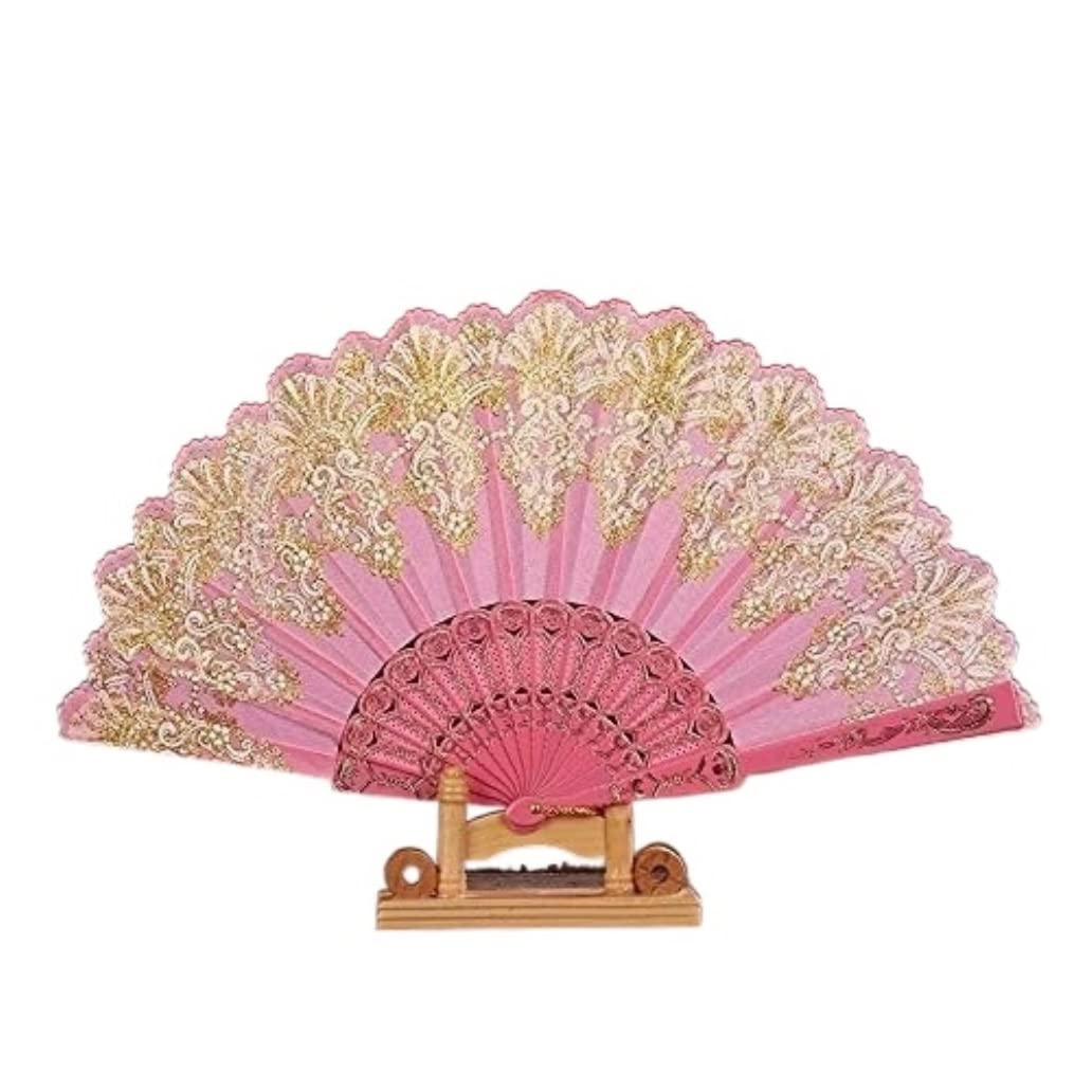 ZAEGO Chinese Fan Luxury Fashion Folding Fan Flower Lace Silk Wedding Dance Party Stage Performance Decoration Fashion Hot Stamping Japanese Fan ( Color : Onecolor , Size : As shown )