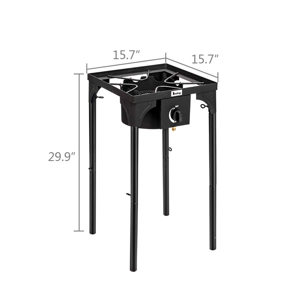 Zokop Portable Camp Stove Adjustable Single Gas Burner with Detachable Legs, Cast Iron, Black (Black)