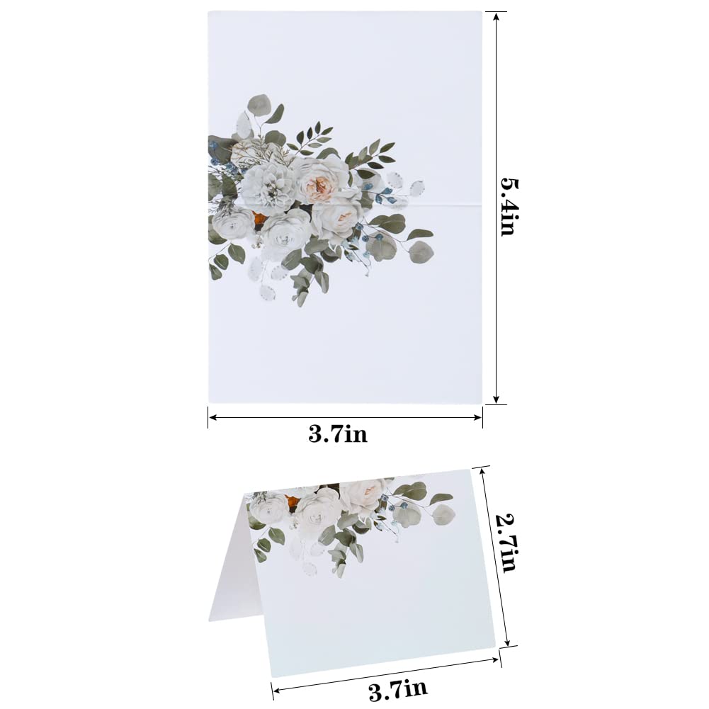 Stylish Tent Table Place Cards with Printed Watercolor Flowers - Small Paper Place Cards Name Cards - Printed on Both Sides for Table Setting, Suitable for Wedding, Banquets, Parties - 50 Packs