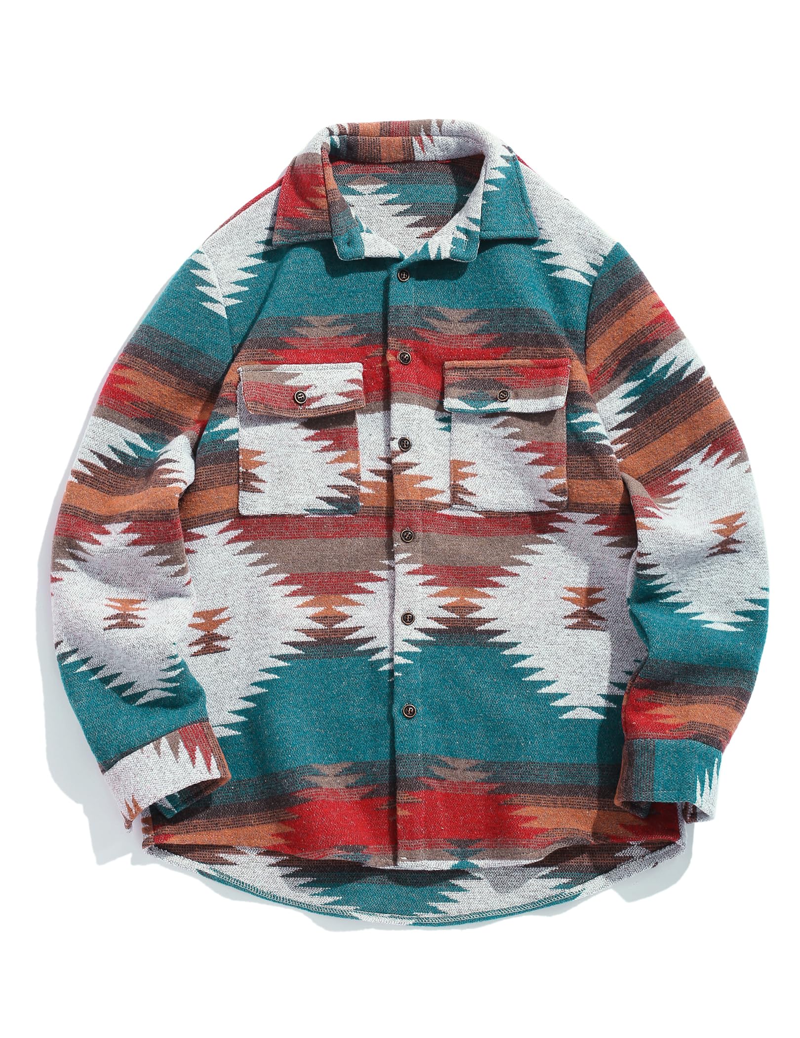 ZAFUL Mens Aztec Print Jacket Brushed Flannel Shirts Ethnic Aztec Print Button Up Lapel Tribal Shirt Jacket Shacket (Gray M)