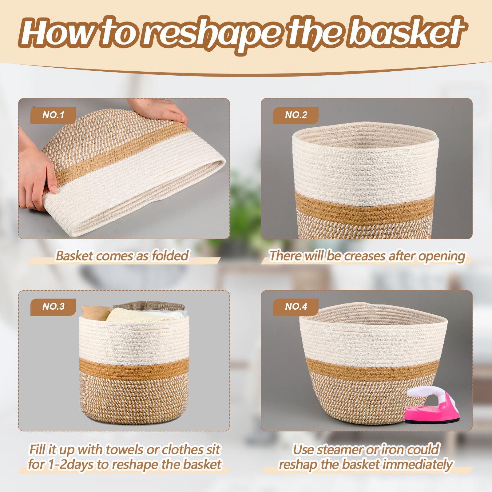Thyle 9 Pcs Woven Cotton Rope Basket Bulk Storage Cubes Baskets Bins with Handles 10.2 x 10.2 x 10.2'' Round Organizer Bins Cute Toy Basket for Cube Storage Organizer Shelves Clothes Towels