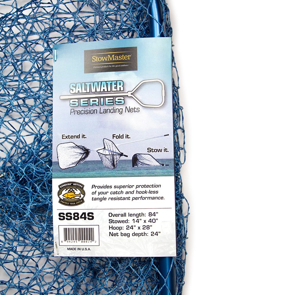 StowMaster SS84S Saltwater Series Precision Landing Net - Hoop 24"x28", Length 84",Silver/Blue