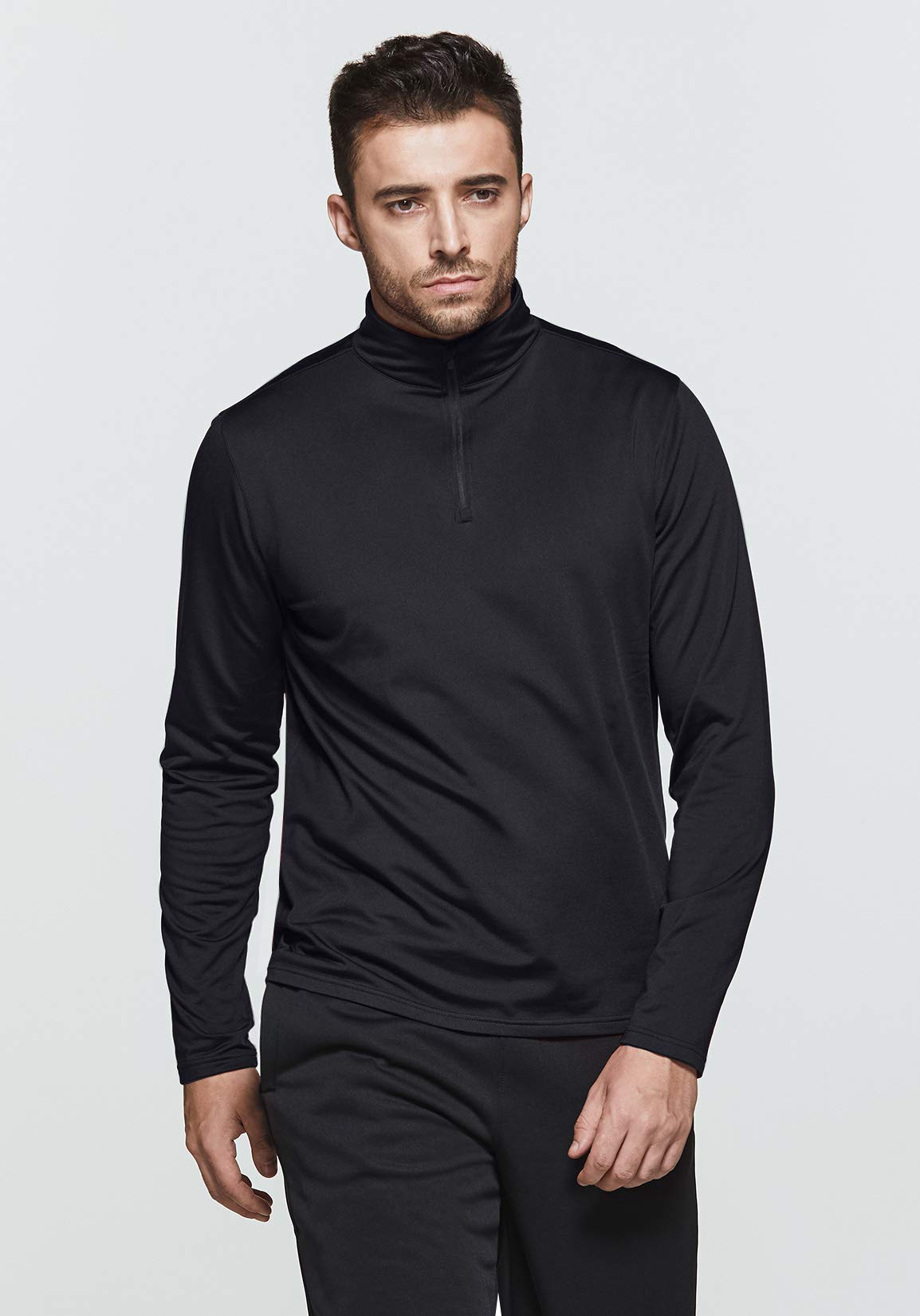 TSLA Men's Quarter Zip Thermal Pullover Shirts, Winter Fleece Lined Lightweight Running Sweatshirt, Fleece 1/4 Zip Sweatshirt Black, Medium