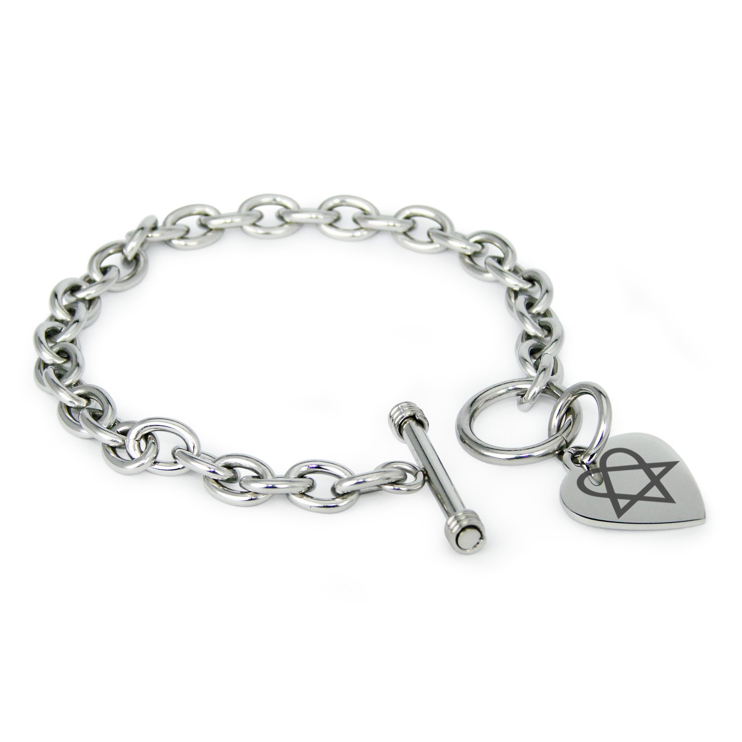 Tioneer Jewelry | Stainless Steel Heart Charm Bracelet for Women | Heartagram Bracelet for Women | Stainless Steel Jewelry, Silver