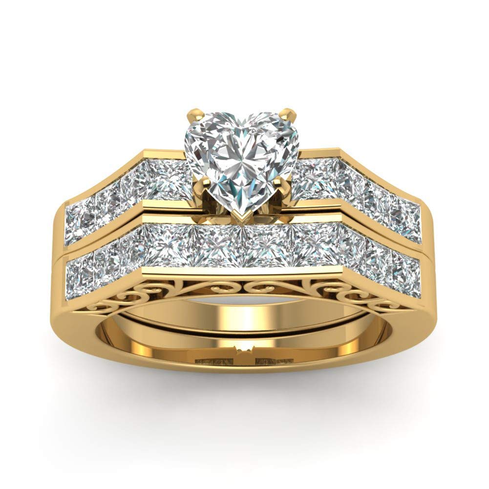 TWO RINGS His Hers Wedding Ring Sets Couples Rings Women's 10k Yellow Gold Filled White CZ Wedding Engagement Ring Bridal Sets & Men's Tungsten Carbide White Cz Wedding Band