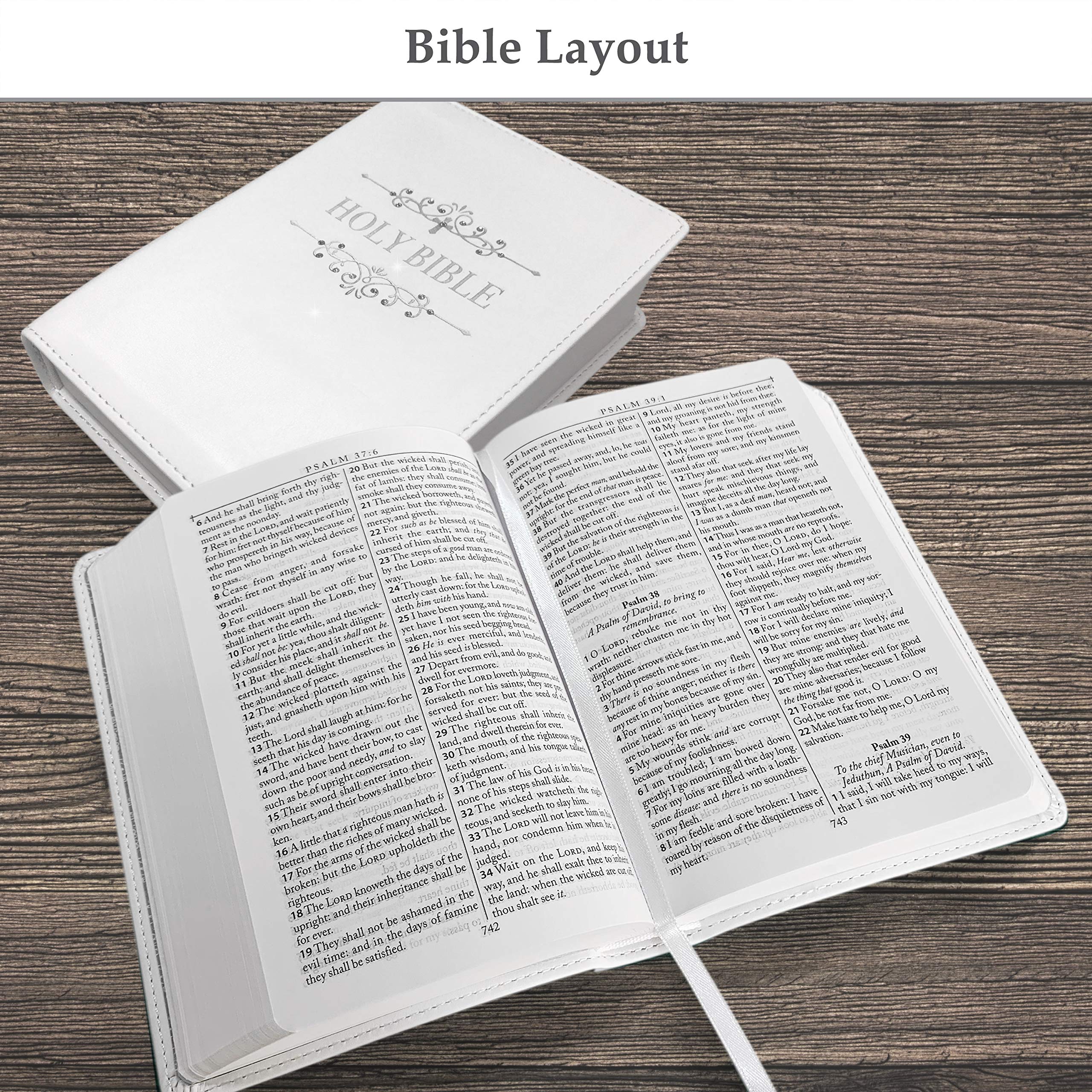 White Bible Gift Set with KJV Bible & Silver-Plated Frame Ornament with Crystals from Swarovski