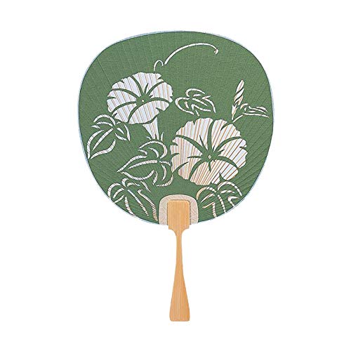 伏見上野旭昇堂 Miyako Fan Bamboo Pattern Crepe Carving Morning Glory (Green) 131