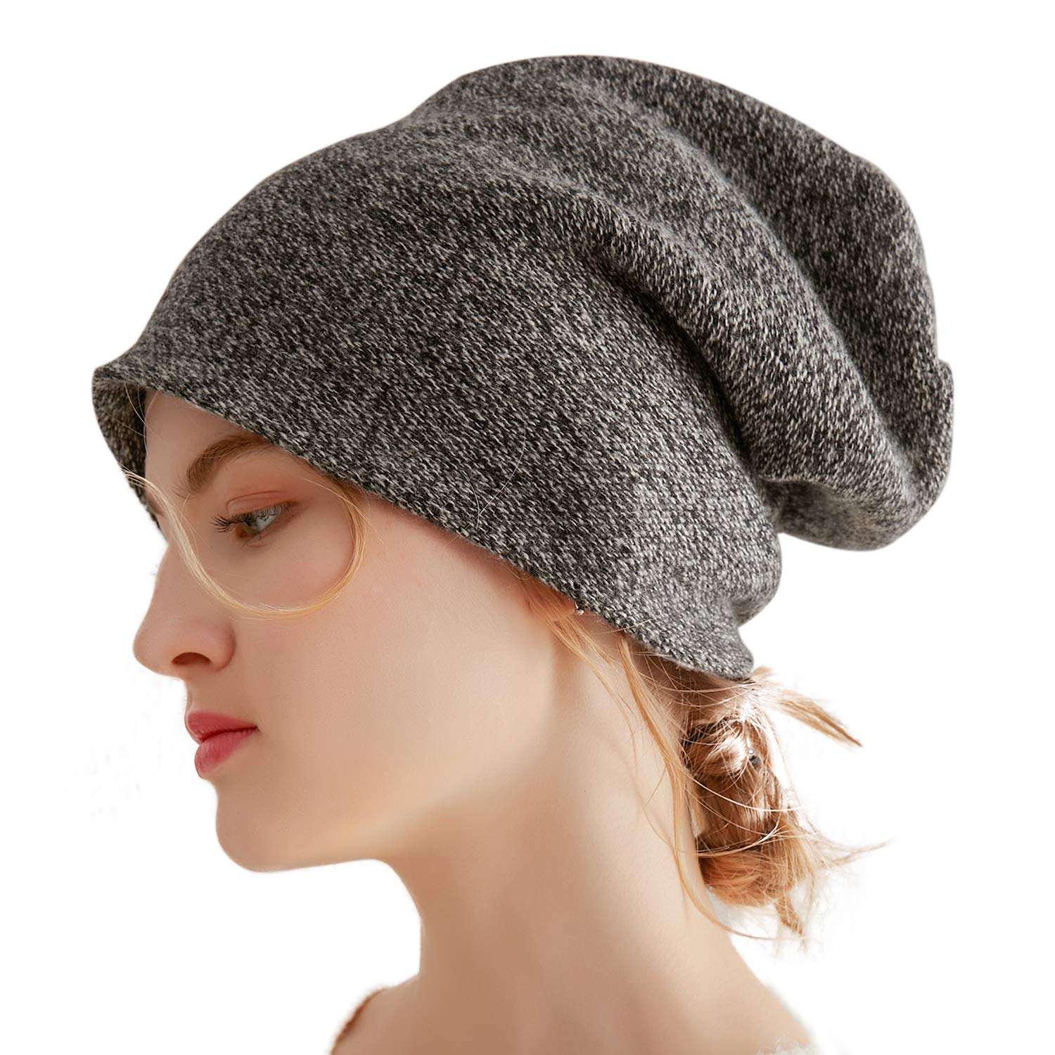 WaySoft Aspen 100% Pure Cashmere Ski Snow Winter Beanie Double Layer Knit Beanie for Women (Black)