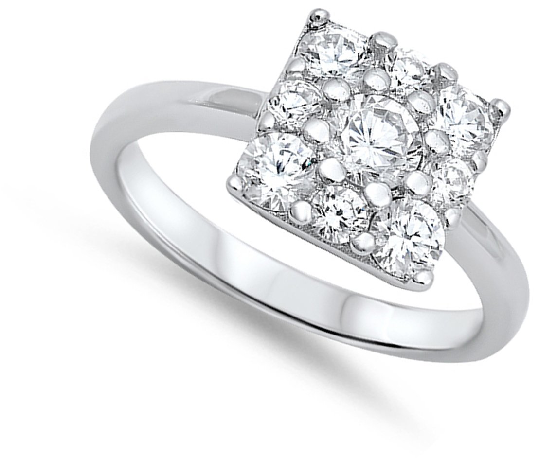 Square Cluster Clear CZ Promise Ring New .925 Sterling Silver Band Size 7